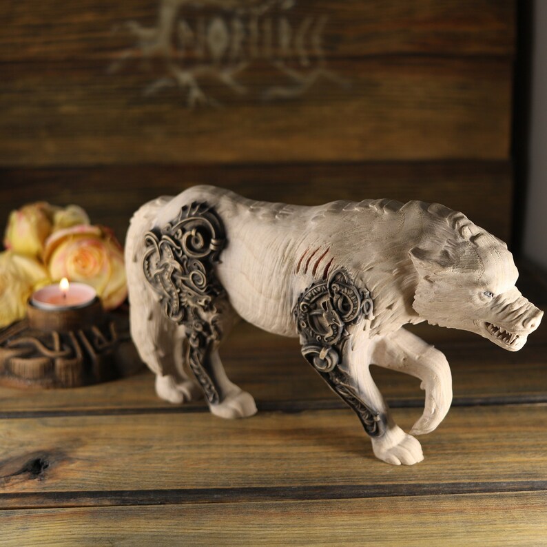 Fenrir Wolf Statue Wolf Sculpture Norse Pagan White Wolf - Etsy
