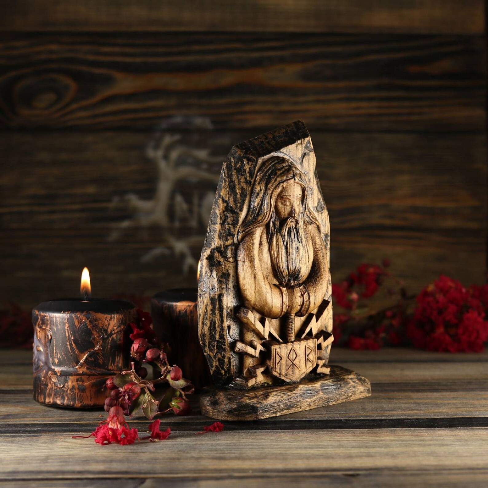 Thor Thor Statue Wood Carving Norse Pagan Wood Sculpture - Etsy