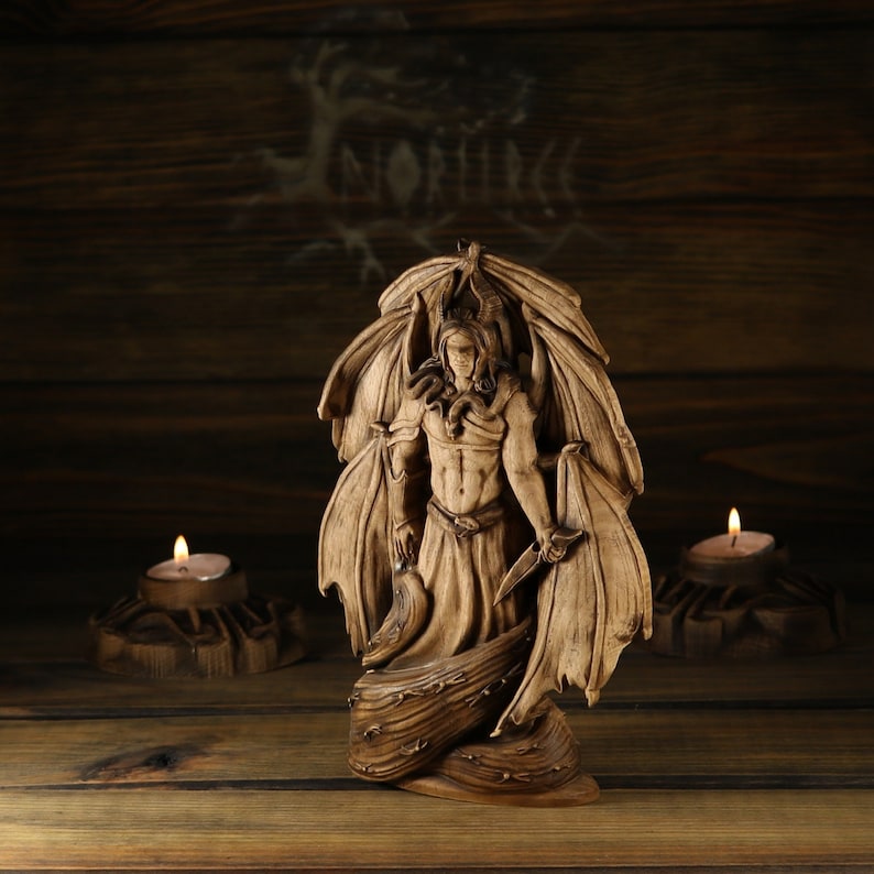 Samael Demon Statue, Angel of Death, Occult Decor Wood Carving - Etsy