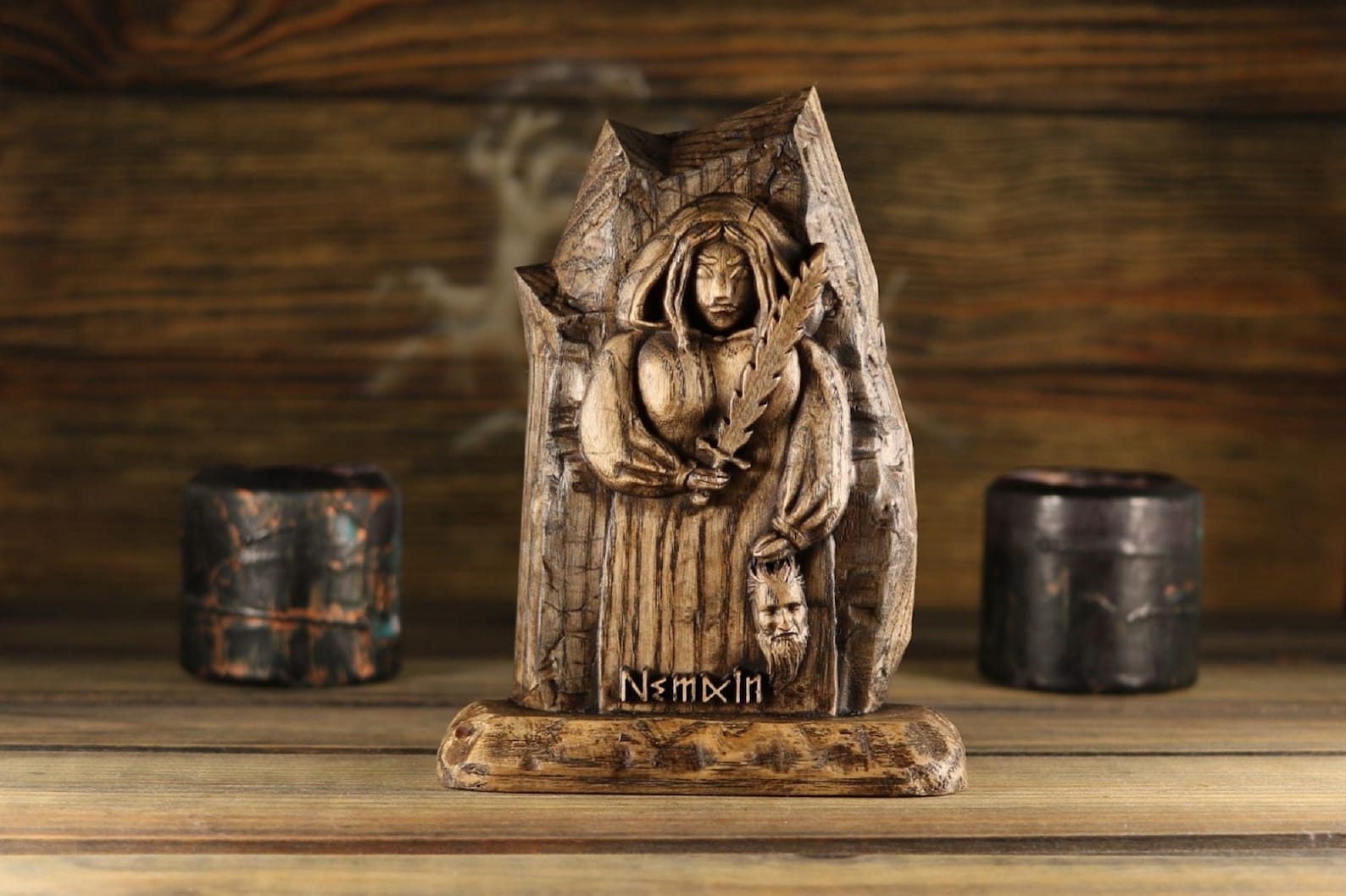 Nemain Statue: Celtic Warrior Goddess, Wooden Altar Decor - Etsy