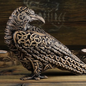 Norse Raven Statue: Wood Carved , Odin Pagan Decor - Etsy