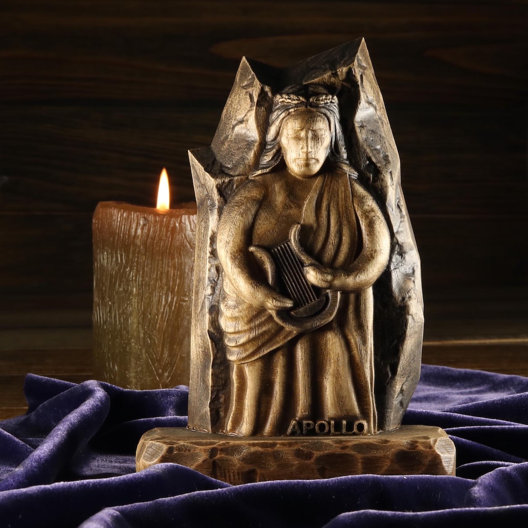 Apollo Statue Wood Carved – Mini Greek God Altar Decor Mythology Pagan ...