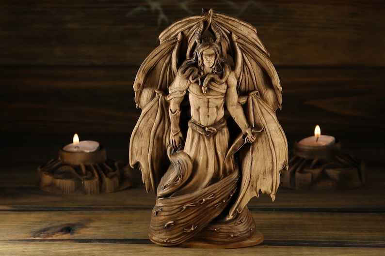 Samael Demon Statue, Angel of Death, Occult Decor Wood Carving - Etsy