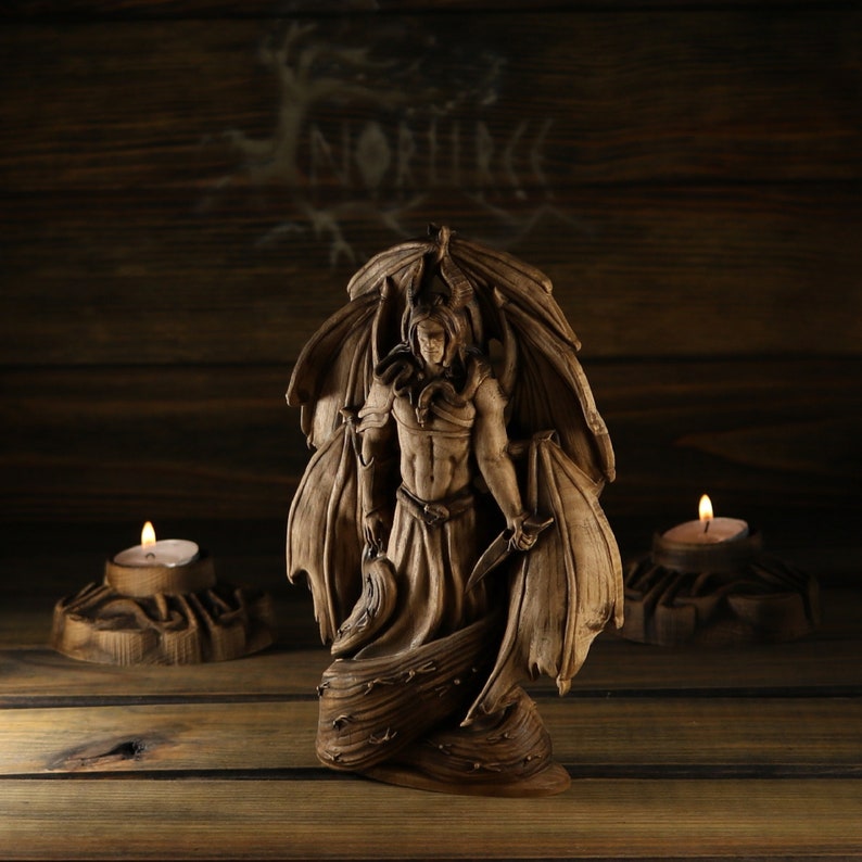 Samael Demon Statue, Angel of Death, Occult Decor Wood Carving - Etsy