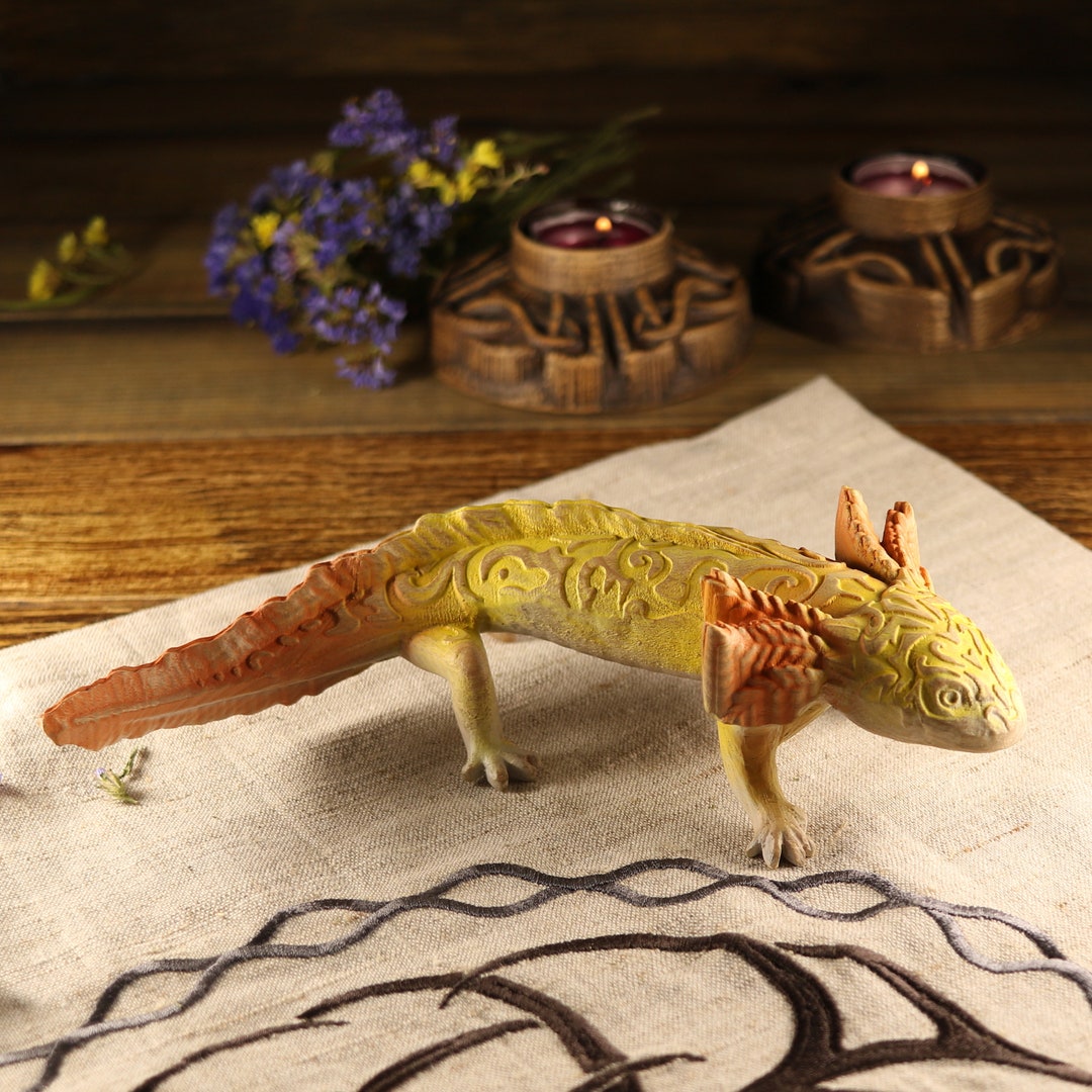 Axolotl Figurine Amphibian Figurine Wood Carved Axolotl Mexican Art ...