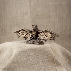 Viking Decor, Bat Sculpture, Bat Statue Hrafn Wood Sculpture Norse ...