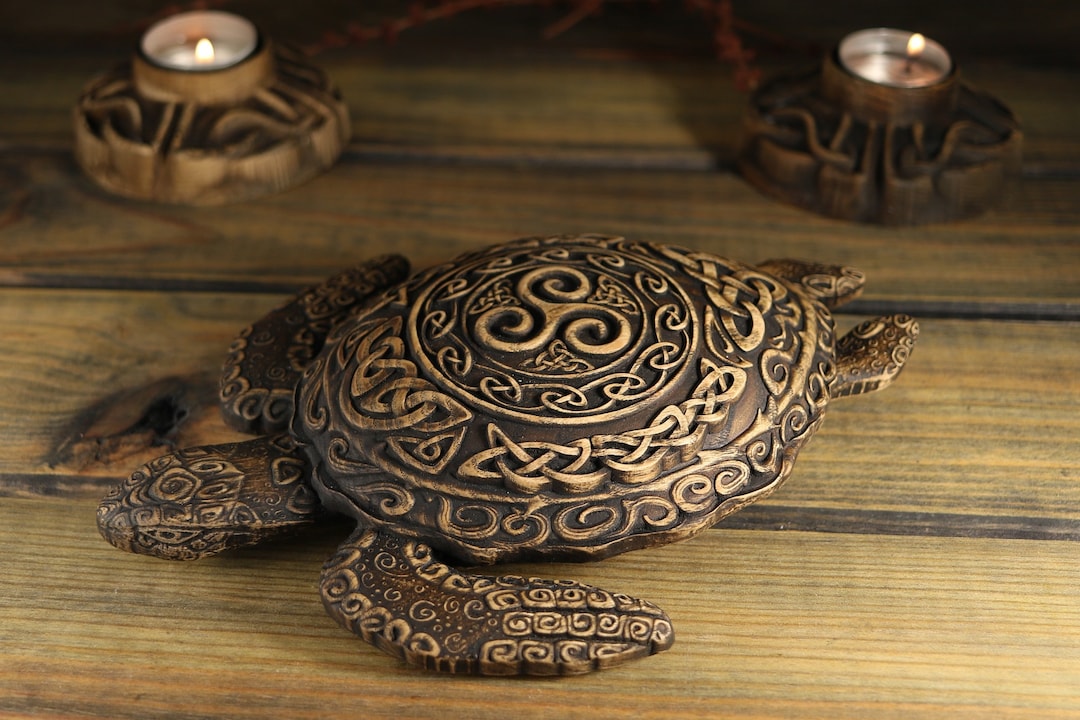 Celtic Turtle Statue: Carved Wood Viking Decor - Etsy