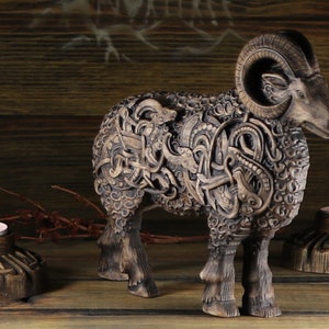 Wooden Heimdall Ram Statue: Norse Viking Decor - Etsy