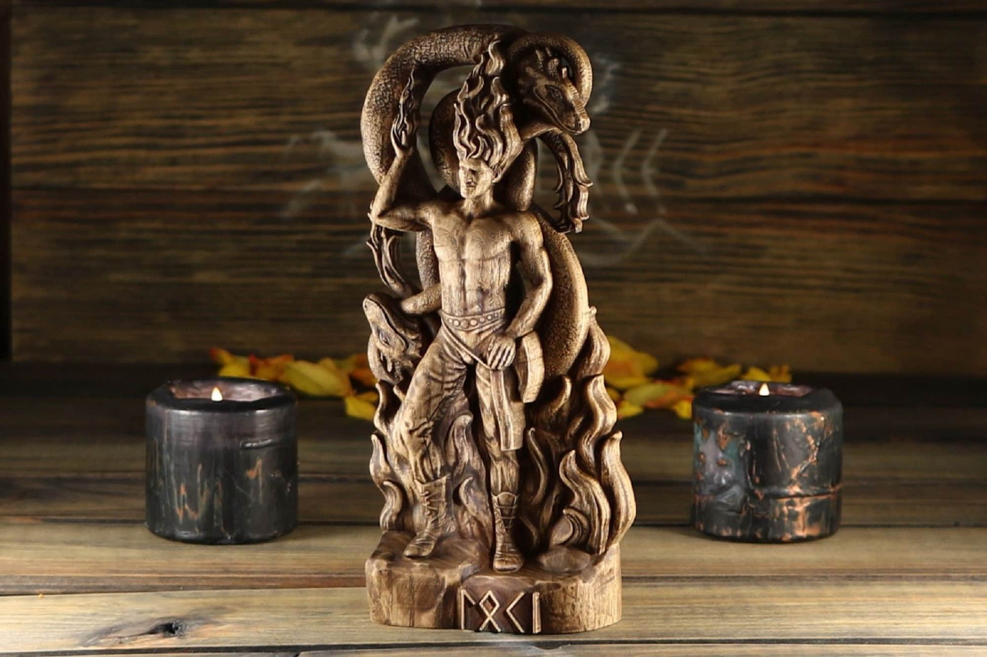 Loki Loki Statue Loki Norse Wooden Statue Asatru Norse Gods | Etsy