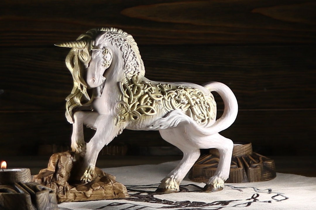 Wooden Unicorn White Unicorn Unicorn Figurine Horse Statue Magical ...