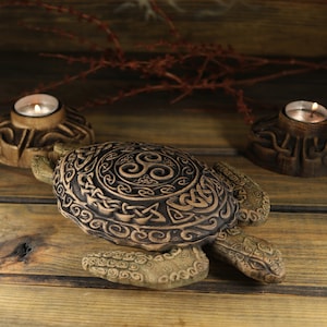 Celtic Turtle Statue: Carved Wood Viking Decor - Etsy
