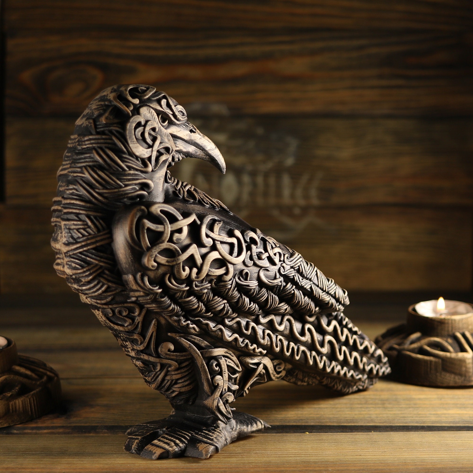 Norse Raven Statue: Wood Carving, Viking Decor - Etsy Australia