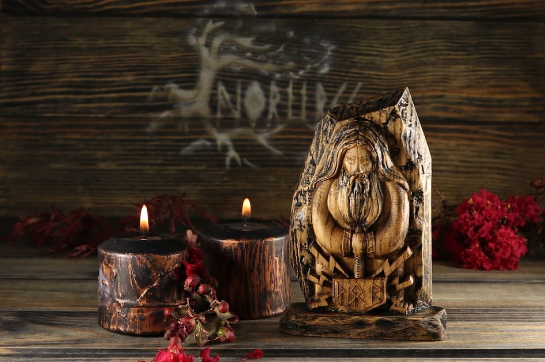 Thor, Thor Statue, Wood Carving, Norse Pagan Wood Sculpture Viking ...