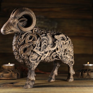 Wooden Heimdall Ram Statue: Norse Viking Decor - Etsy