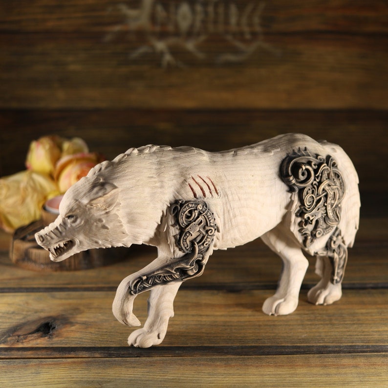 Fenrir Wolf Statue Wolf Sculpture Norse Pagan White Wolf - Etsy