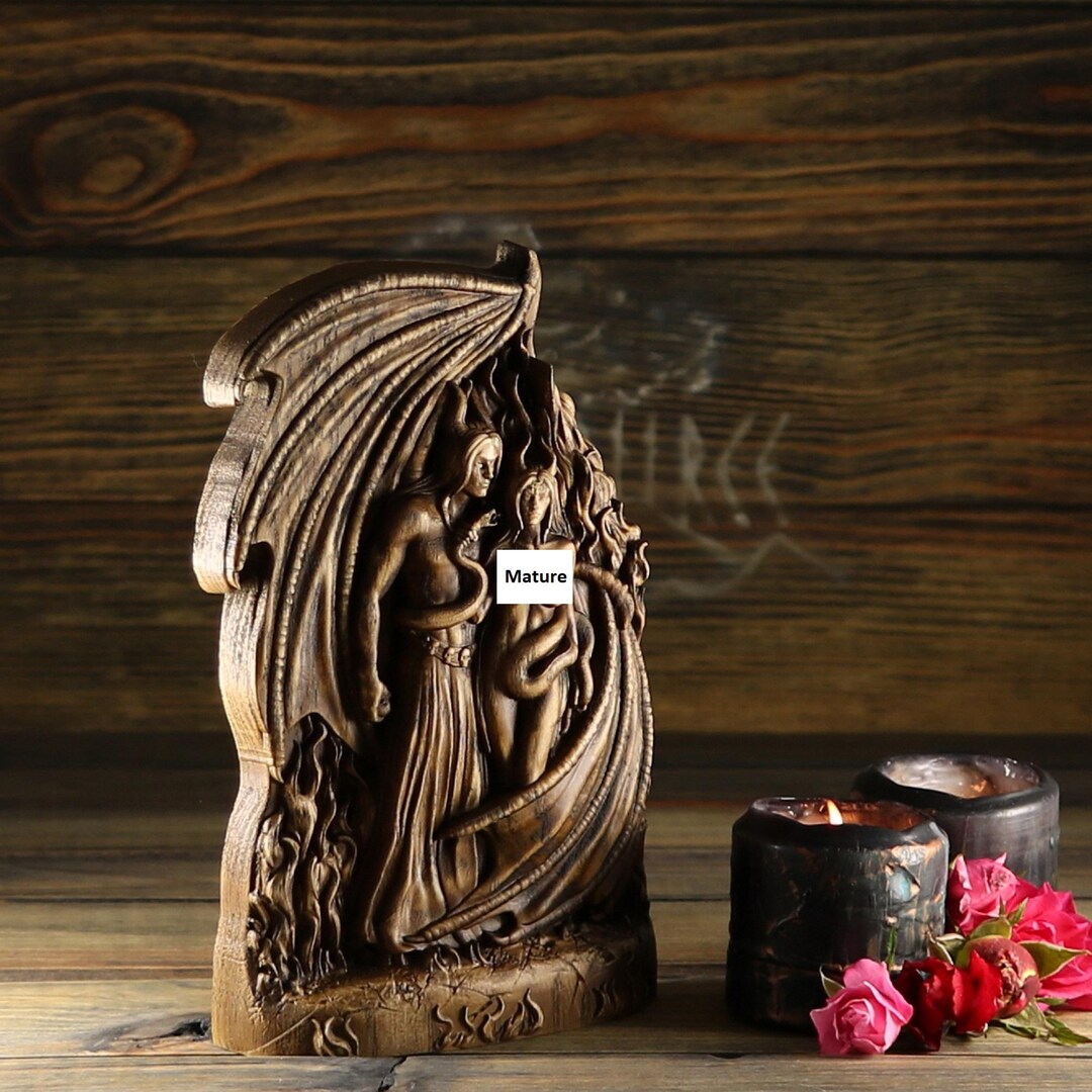 Lilith and Lucifer Wood Carving: Occult Altar Decor - Etsy