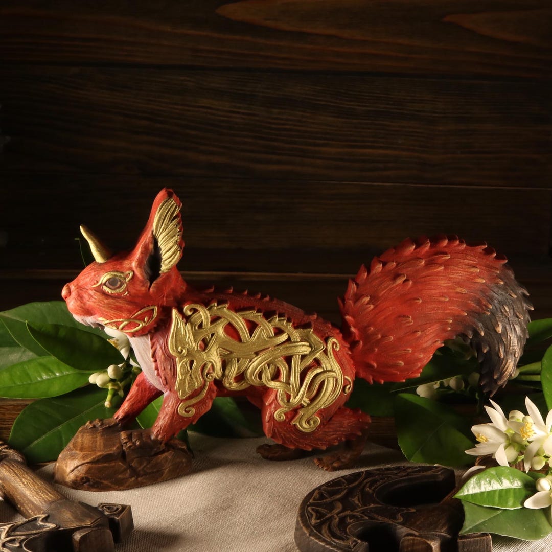 Ratatoskr Squirrel Figurine: Norse Mythology Pagan Wood Carving ...