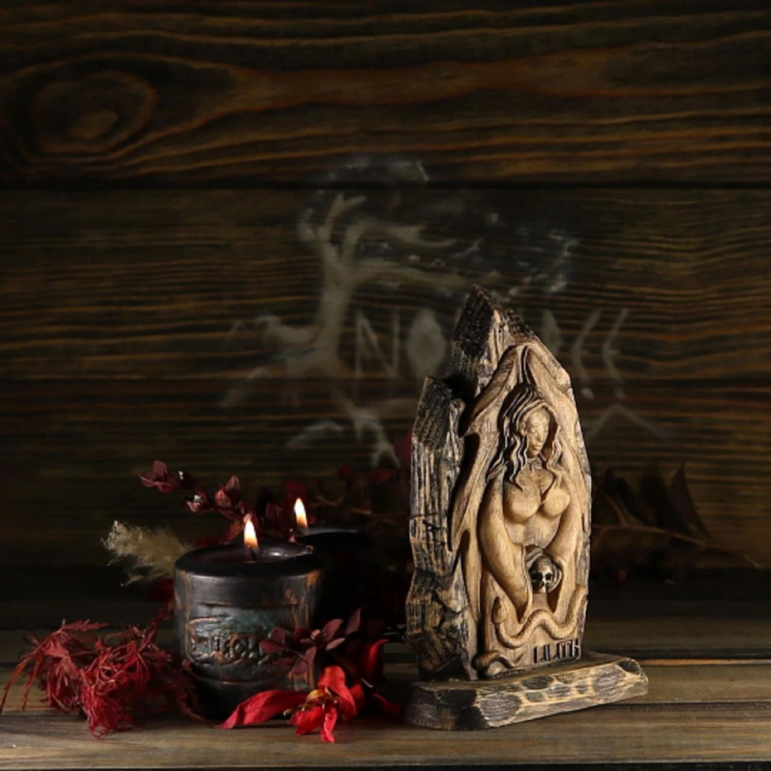 Lilith, Lilith Statue, Goddess Statue, Wooden Statue Wiccan Altar Kit ...