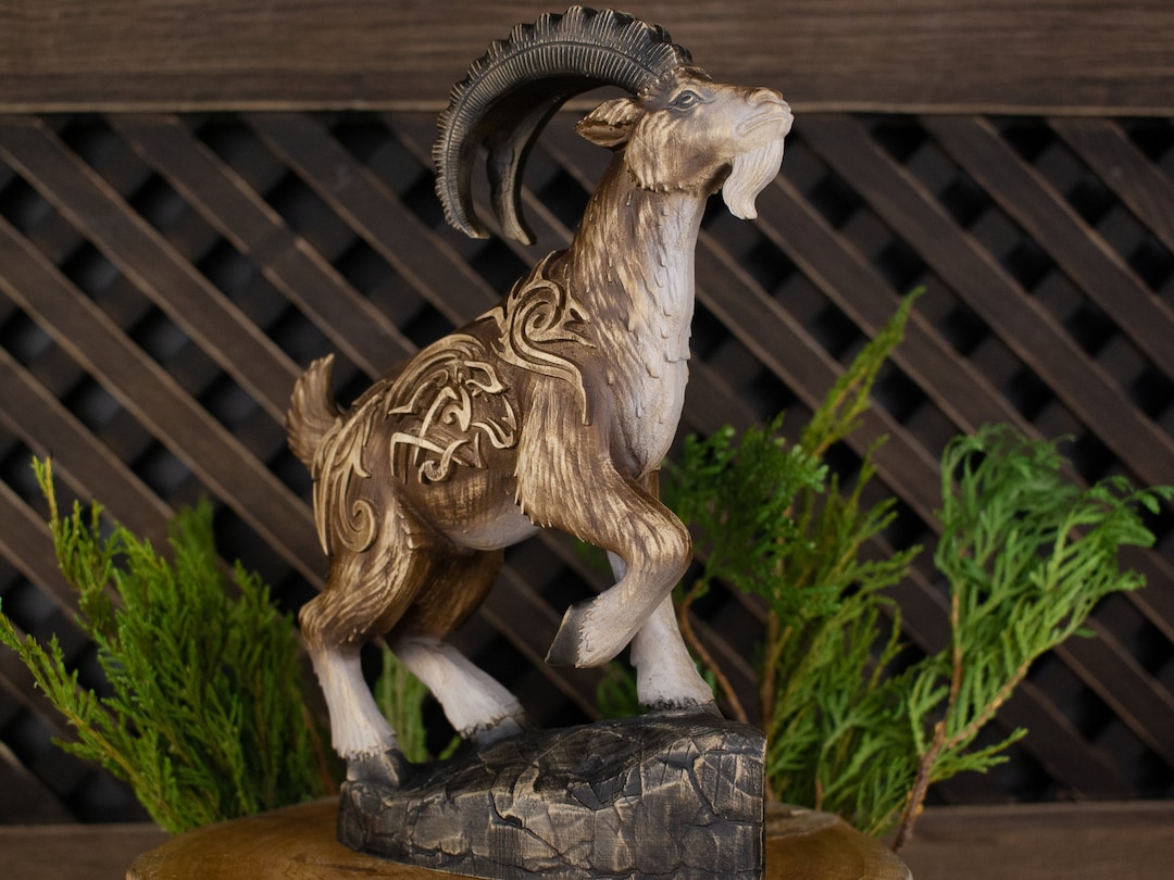 Wood Goat Norse Statue Goat Figurine Goat Statue Mountain Goat Viking ...
