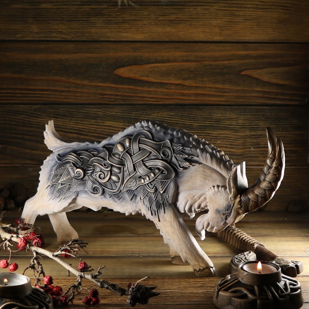 Goat Statue Viking Goat Wood Goat Animal Totem God Loki Goat Figurine ...