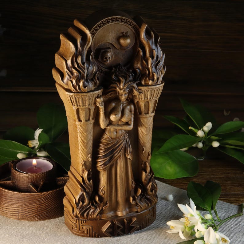 Eris Goddess Statue: Greek Mythology Wooden Altar Decor - Etsy