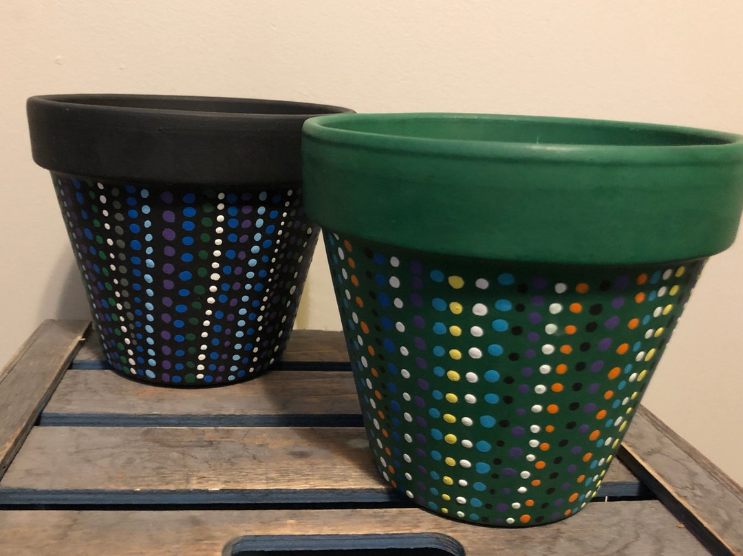 Hand Painted Dot Design Flower Pot - Etsy