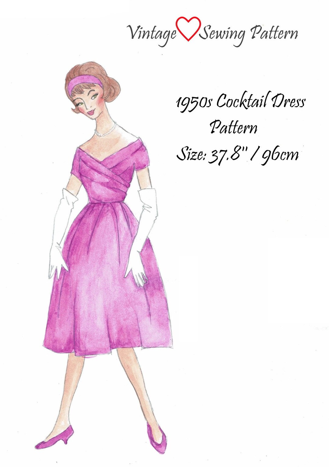 50s Pattern Vintage Dress Cocktail Size 38 Inch / 96 Cm / L / EU 40 - Etsy