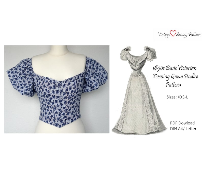 Sewing Pattern Victorian Evening Bodice Multisize Digital Pattern Turn ...