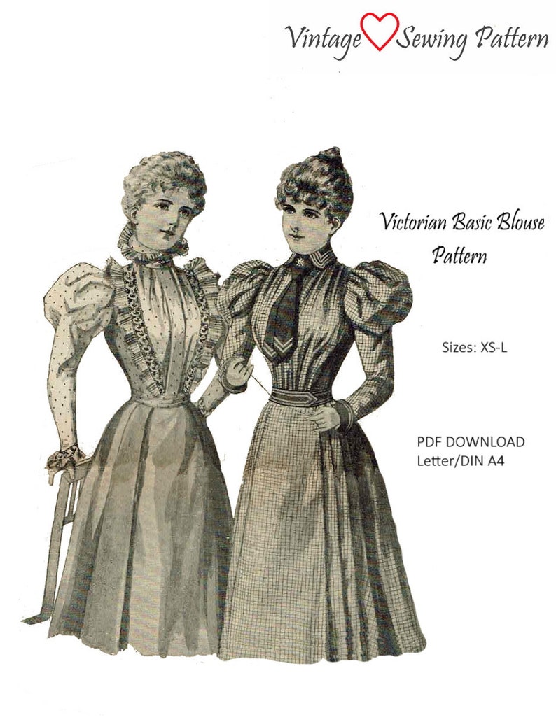 Digital Sewing Original 1890s Victorian Basic Blouse Block Pattern With ...