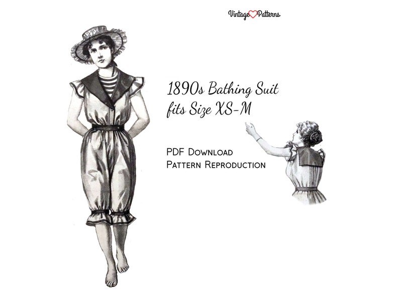 Victorian Swimsuit Sewing Pattern Swimwear Jumpsuit 1890 Bathing Suit ...