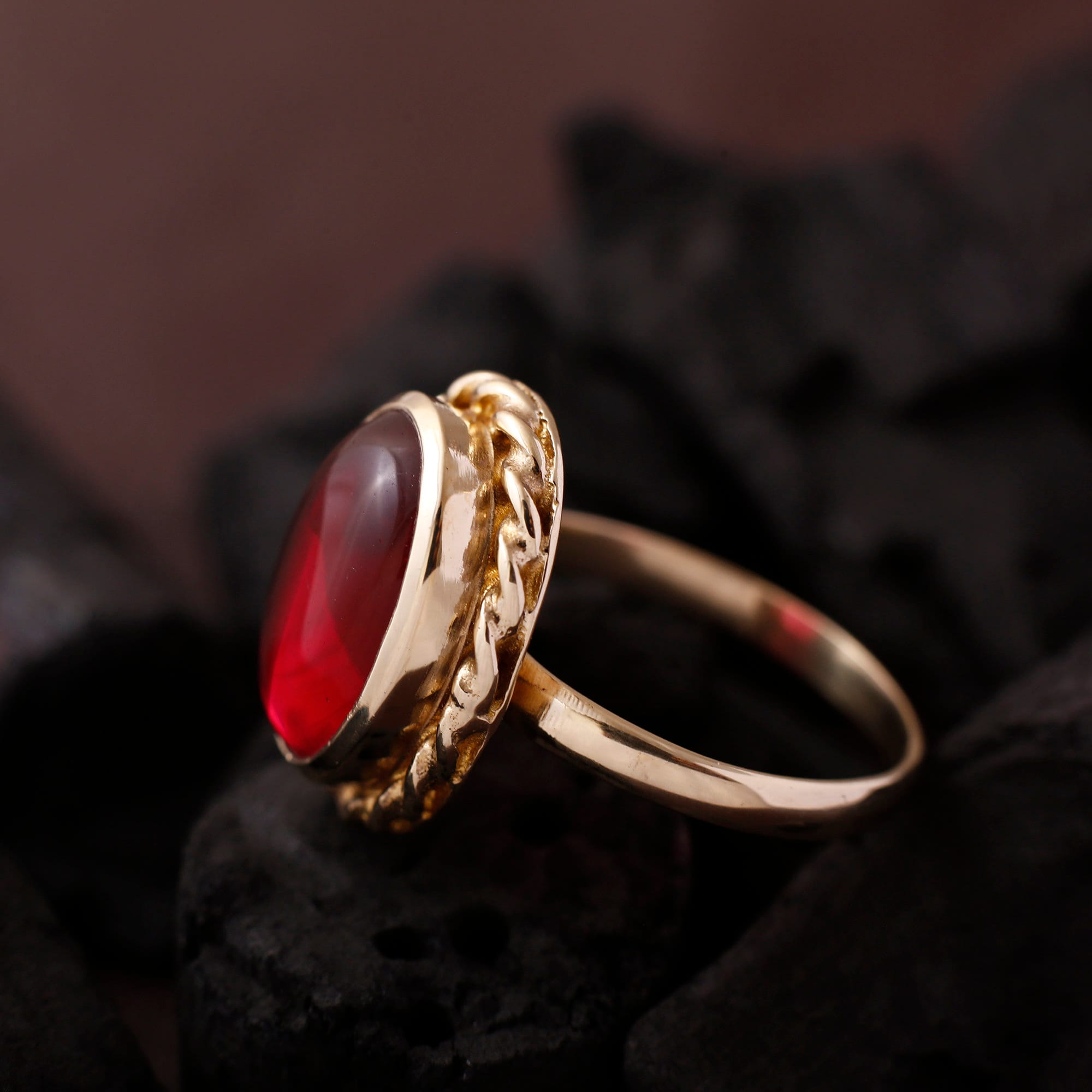 Handmade Brass Red Coral Gemstone Ring, Bohemian Statement - Etsy