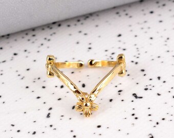 V Ring Set, Stacking Ring, Chevron Ring, Minimalist Ring, Wedding Band ...