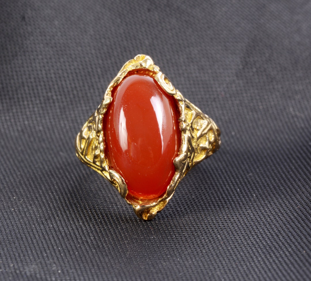 Red Coral Gemstone Brass Ring, Handmade Artisan Jewelry - Etsy Australia