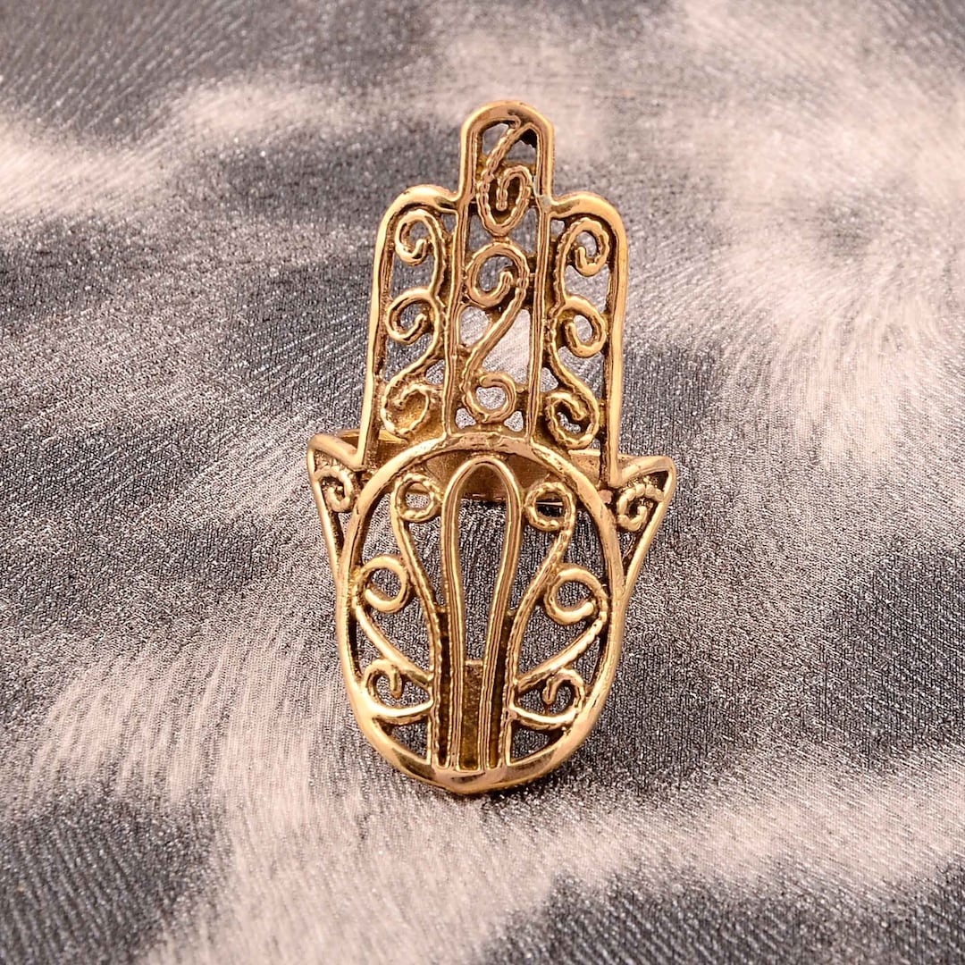 14K Gold Hamsa Hand Ring,gold Fatima Hand Ring, Statement Rings ...