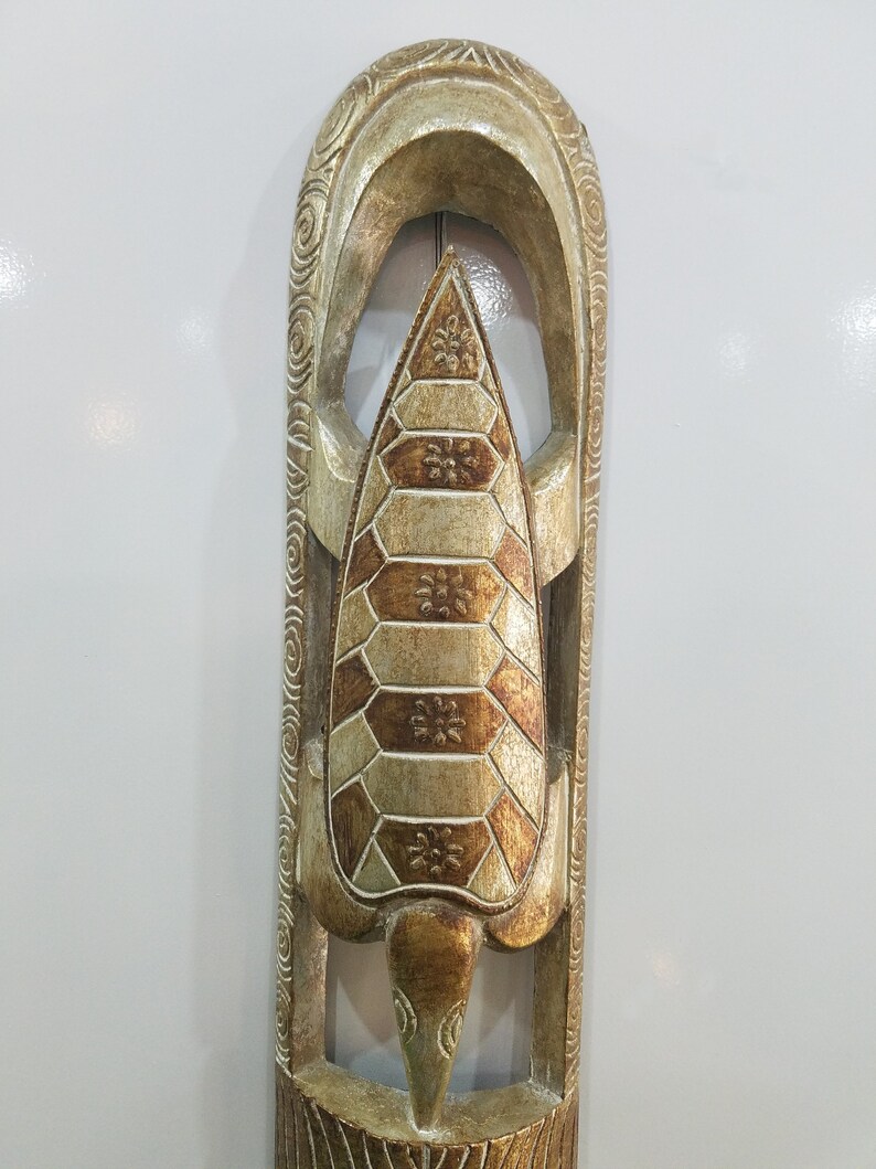 African Hand Carved Tribal Mask, Wood Wall Hanging Art, Vintage Long ...