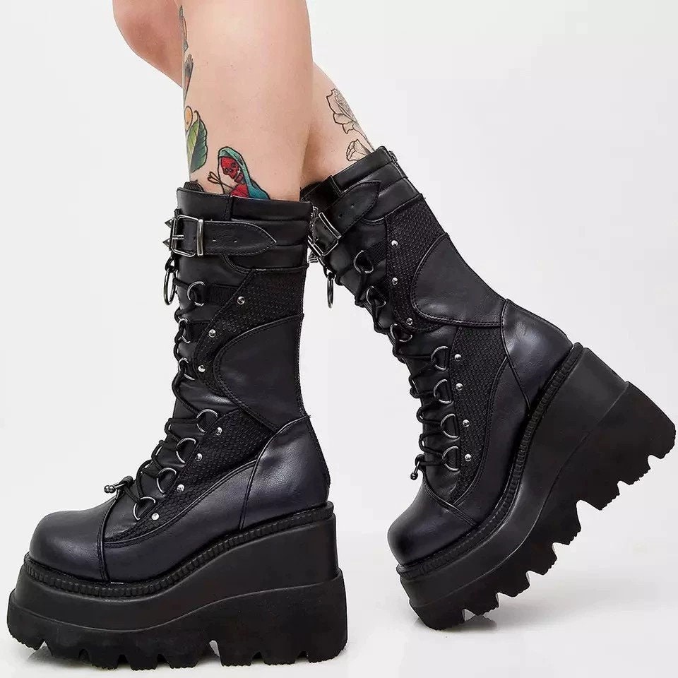 Punk Boots Y2k Boots Gothic Boots Knee High Boots Emo Boots Etsy