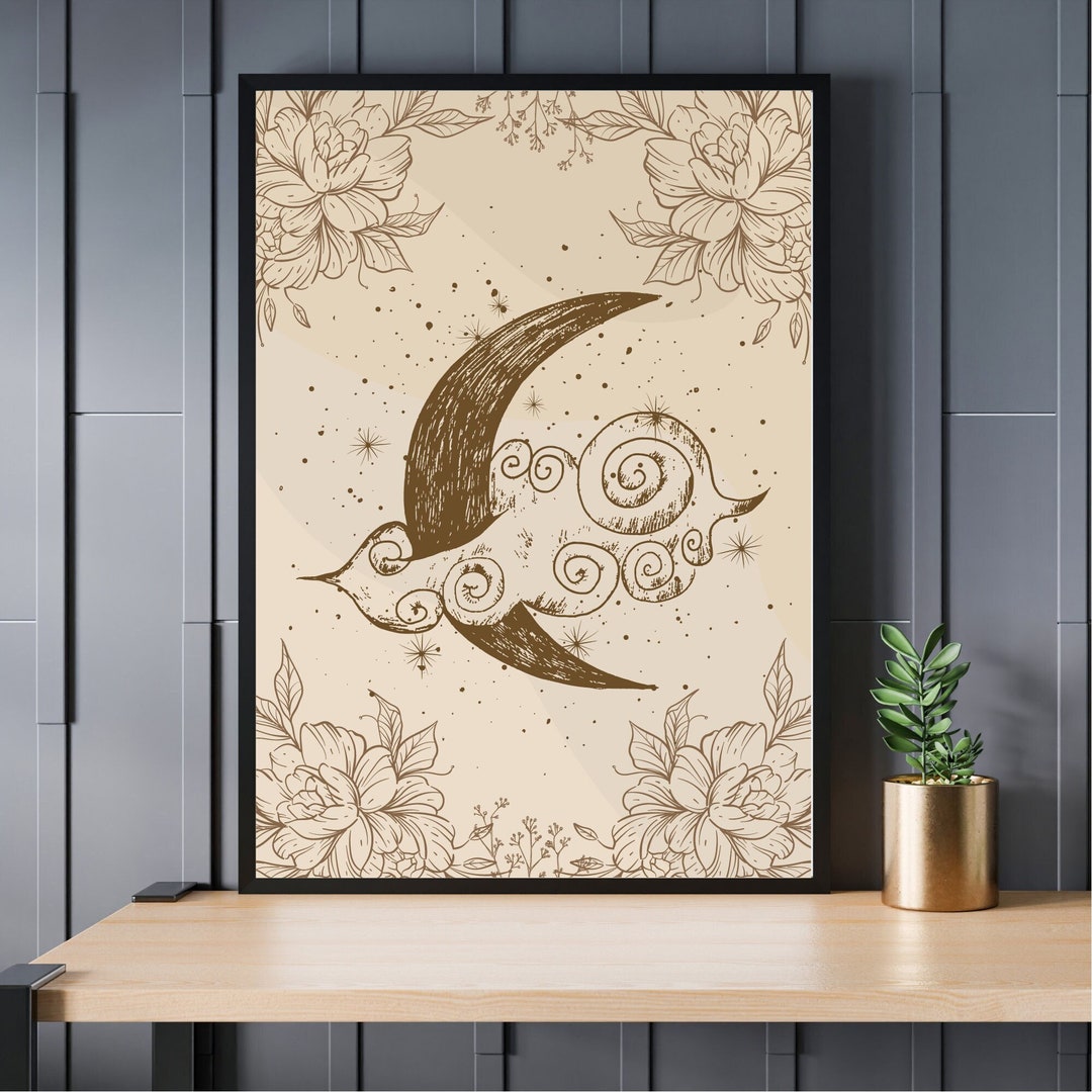 Floral Moon Boho Art Print, Boho Minimalist Poster, Celestial Abstract ...