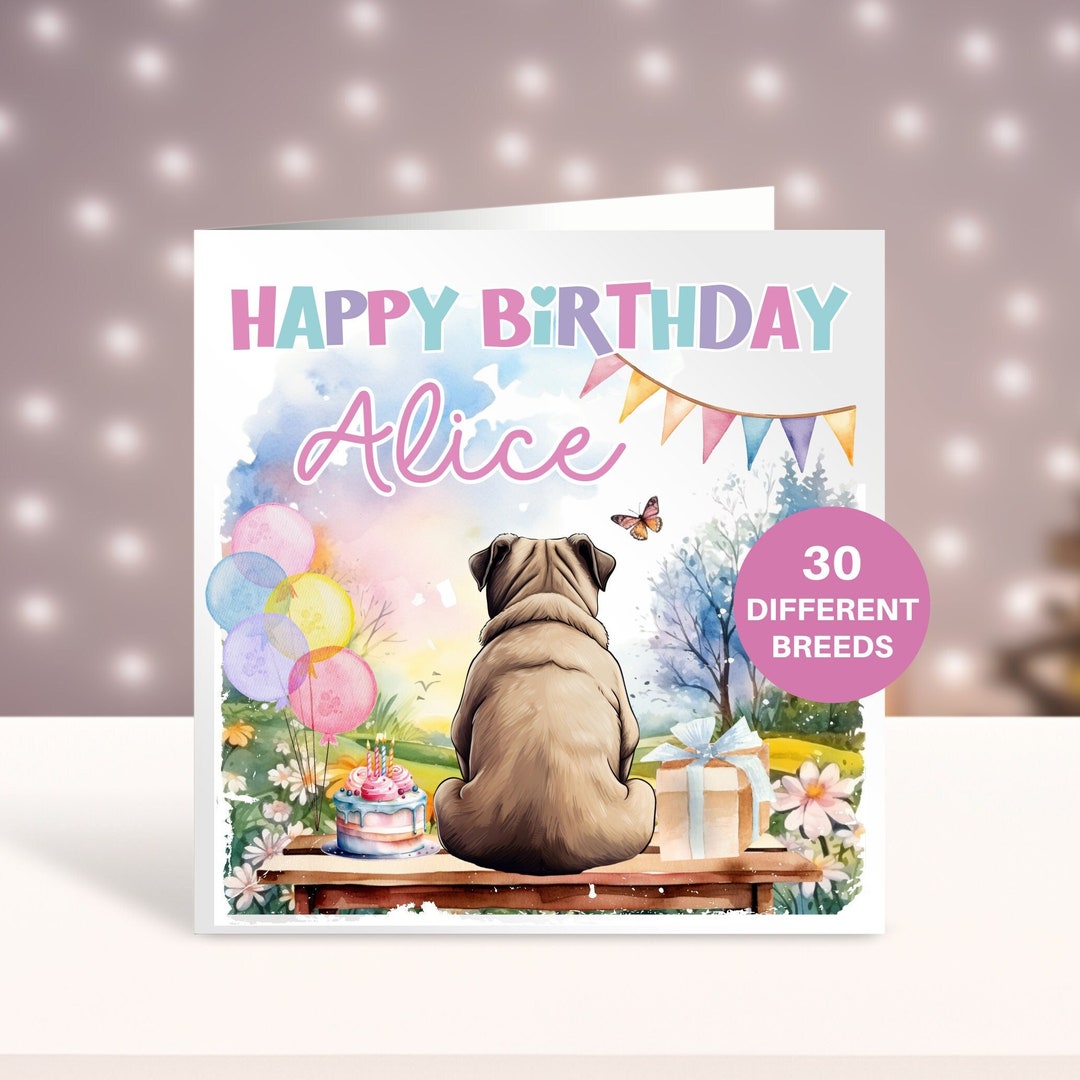 Personalised Pug Birthday Card, Card for Sister, Bestie, Card for ...