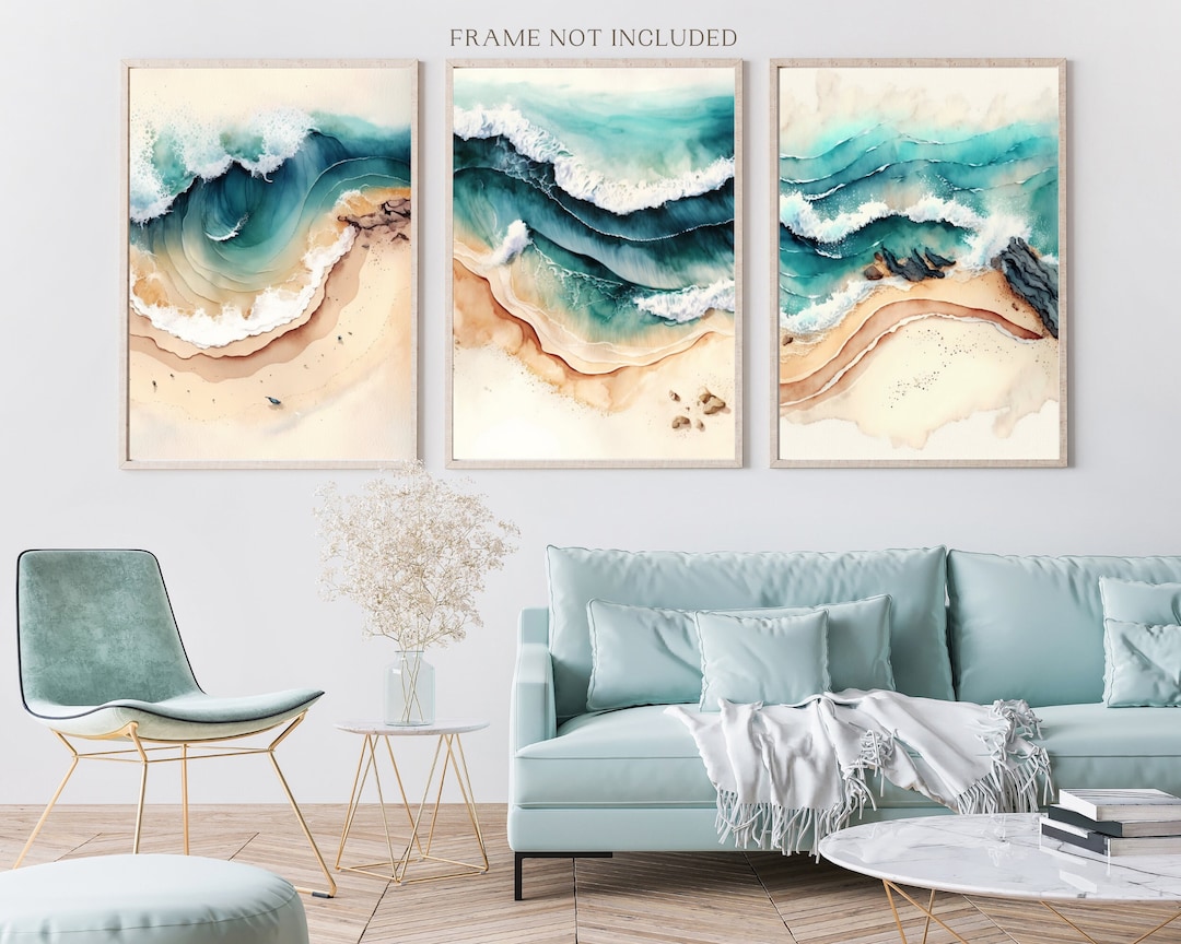 Abstract Beach Waves Set of 3 Prints, Beach Landscape Art Print, Aerial ...