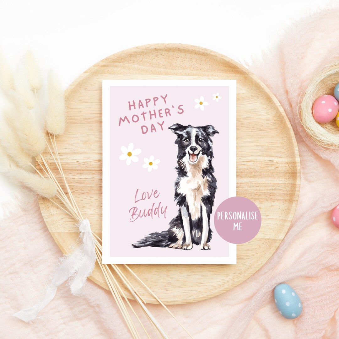 Carte de fête des mères personnalisée des chiens, chien Border Collie ...