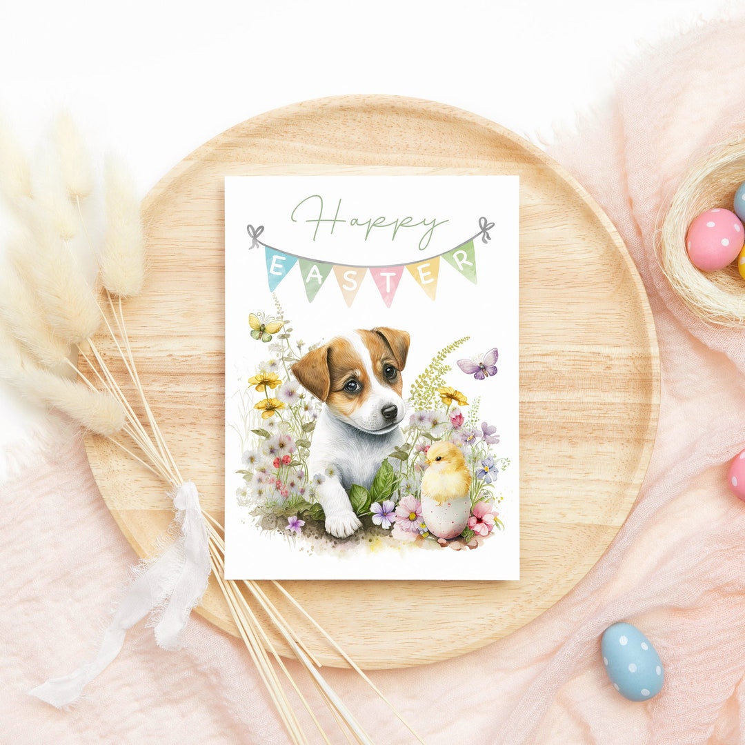 Jack Russel Easter Card, Dog Easter Cards, Happy Easter, Cute Easter ...