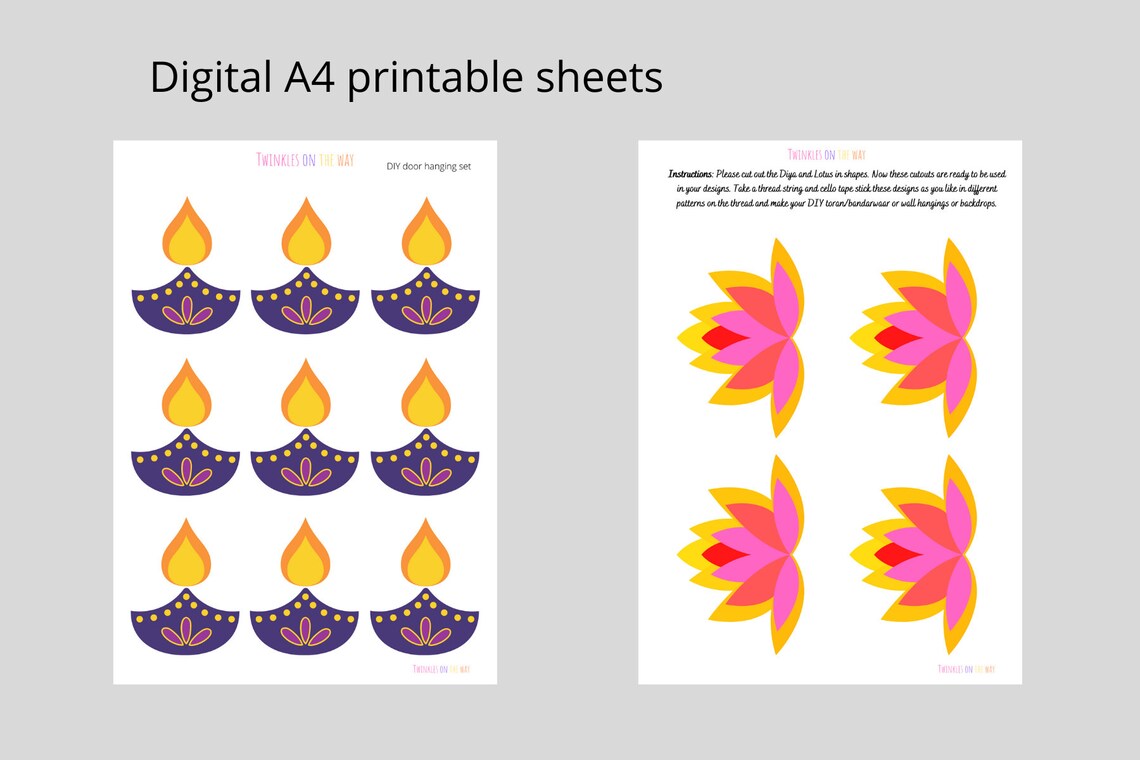 Diwali Toran Printable DIY Activity of Lotus and Diya Designs - Etsy