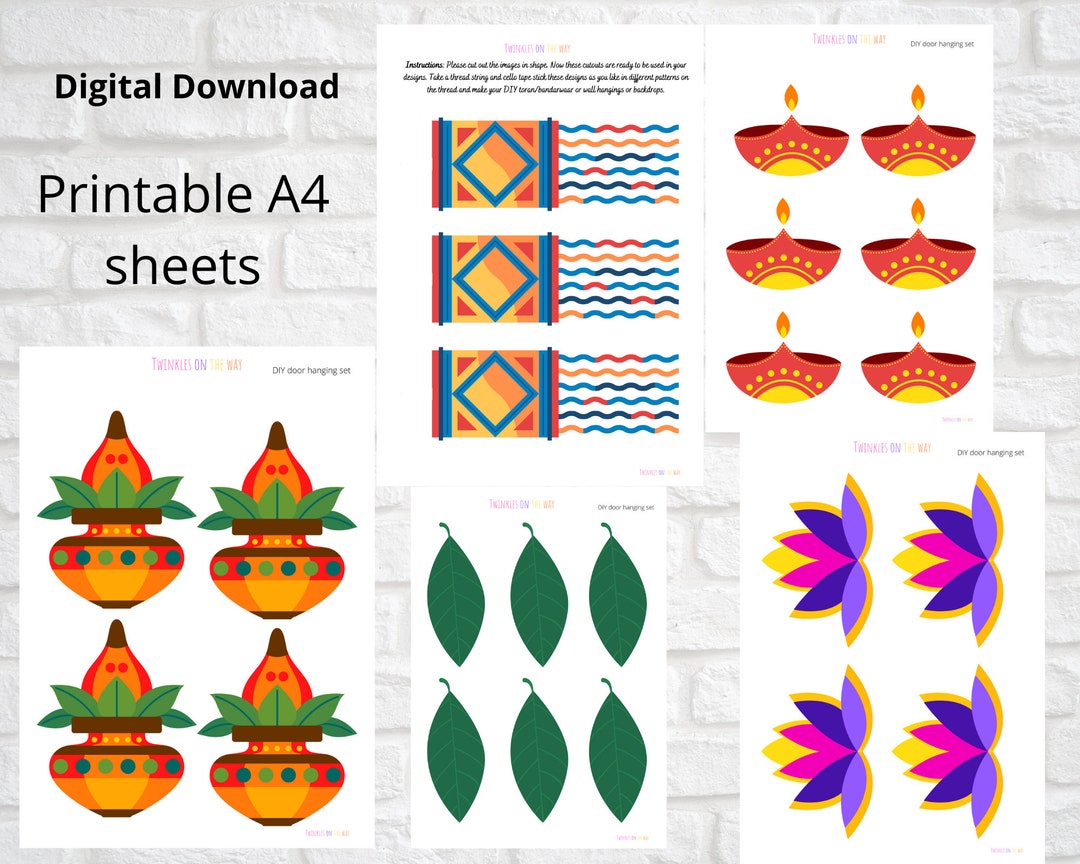 Lotus Kalash Green Leaf Diya Diwali Thoran Printable DIY - Etsy