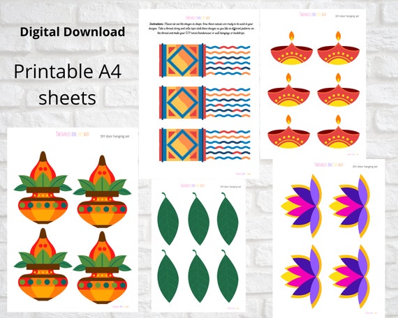 Lotus Kalash Green Leaf Diya Diwali Thoran Printable DIY - Etsy Australia