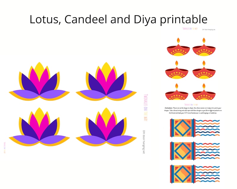 Lotus, Kalash, Green Leaf, Diya Diwali Thoran Printable DIY Activity ...