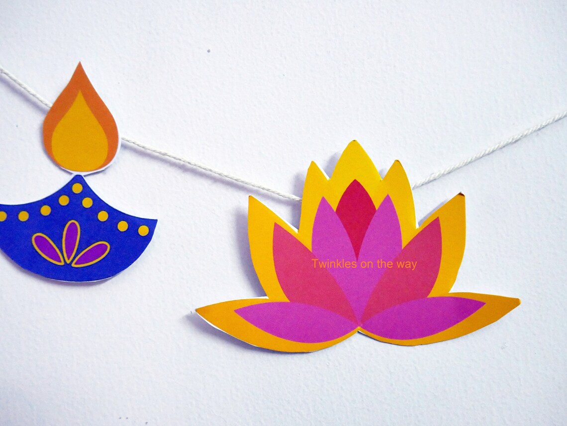 Diwali Toran Printable, Lotus and Diya Banner (digital Download) - Etsy