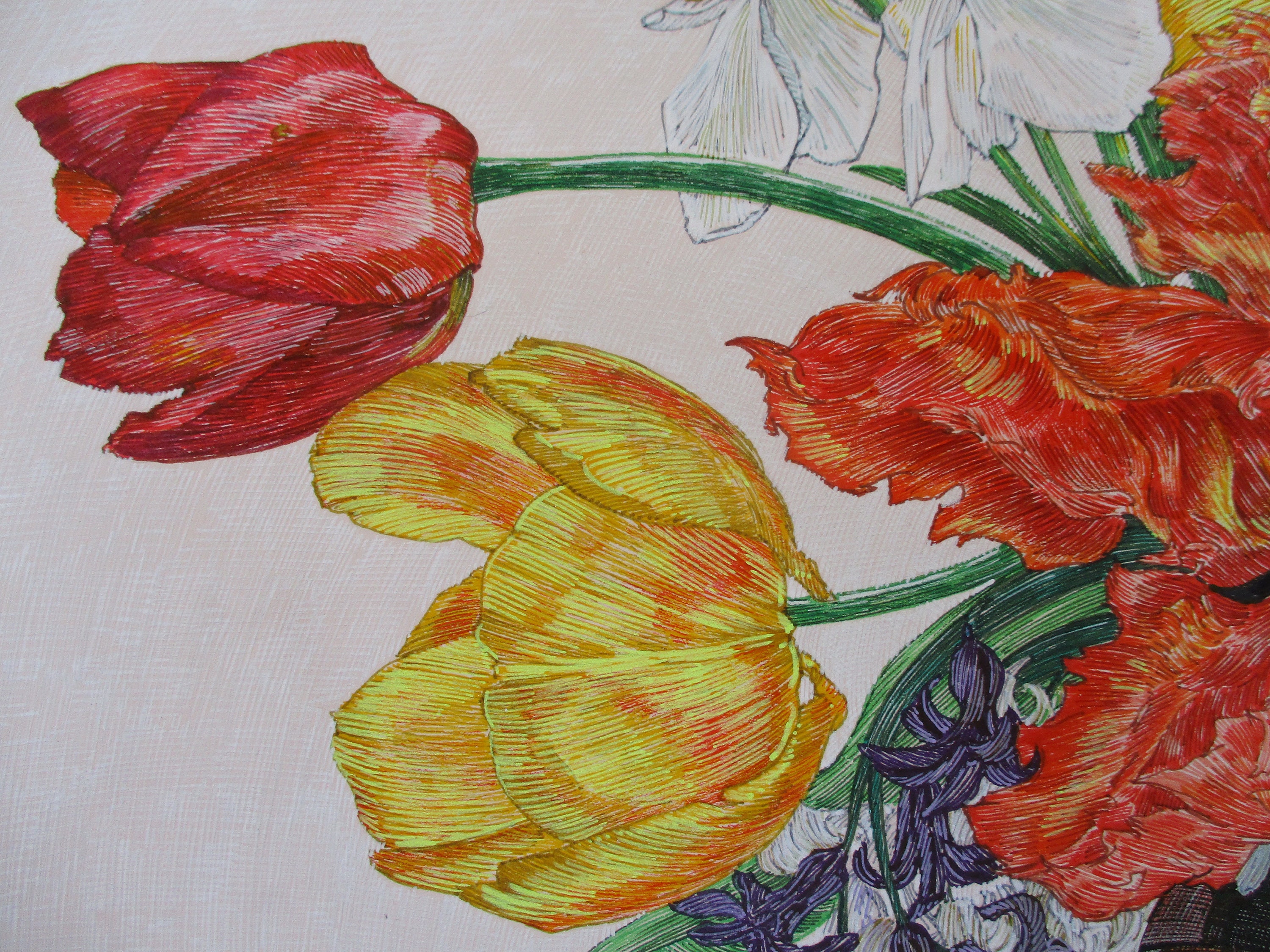 Tulip artwork original Still life flowers Pen drawing | Etsy