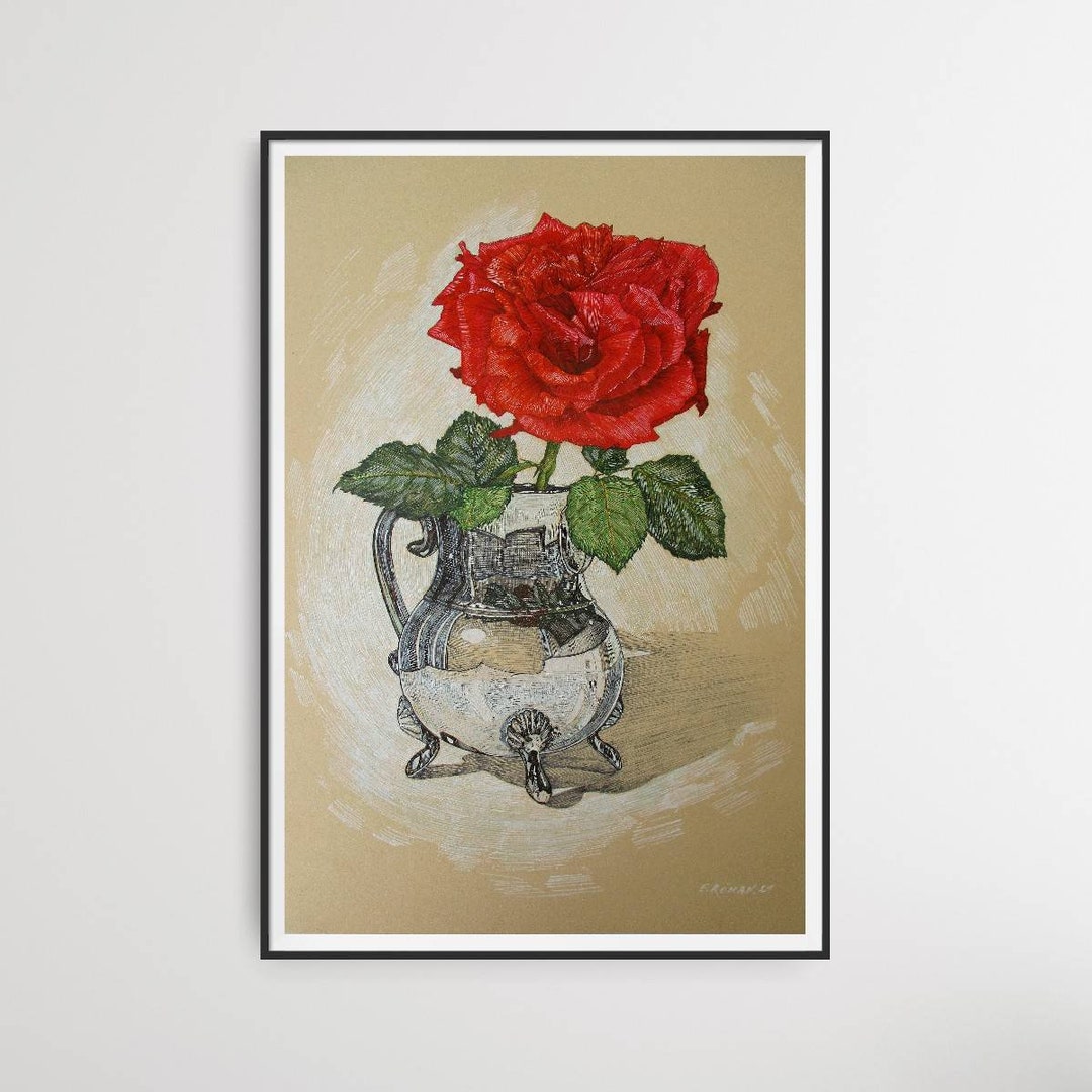 Roses Still Life Red Rose Painting Original Pen and Ink Drawings - Etsy