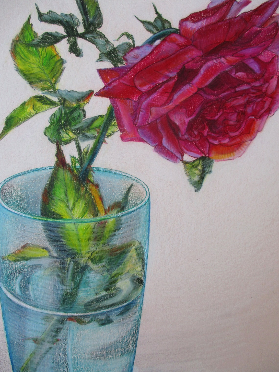 Roses Still Life Colored Pencil Drawing Original Roses Floral Painting ...