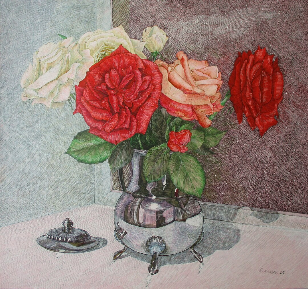 Still Life Rose Roses Painting Original Pen and Ink Drawing - Etsy